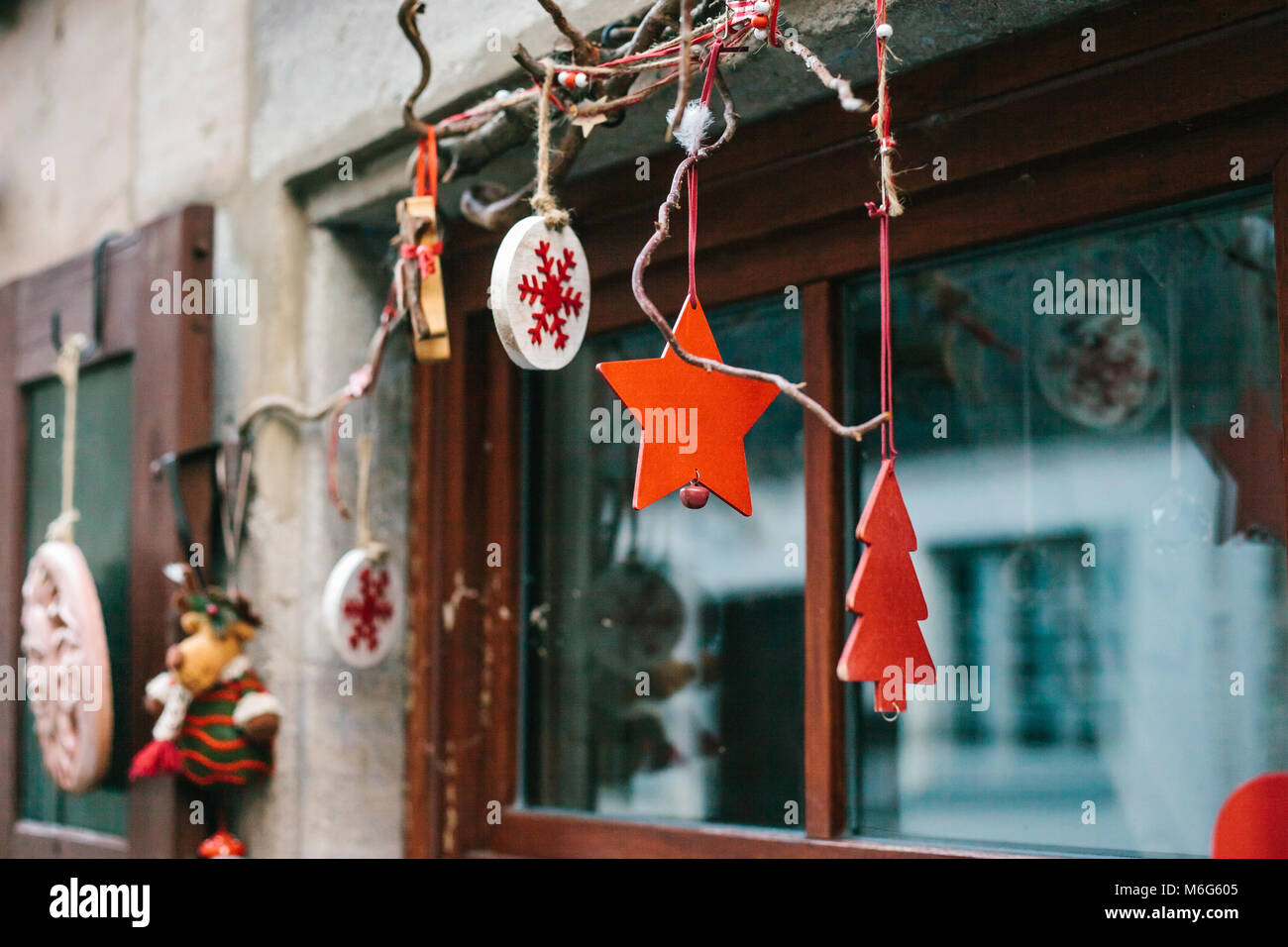 Christmas decorations of houses in Germany. Celebrating the New Year ...