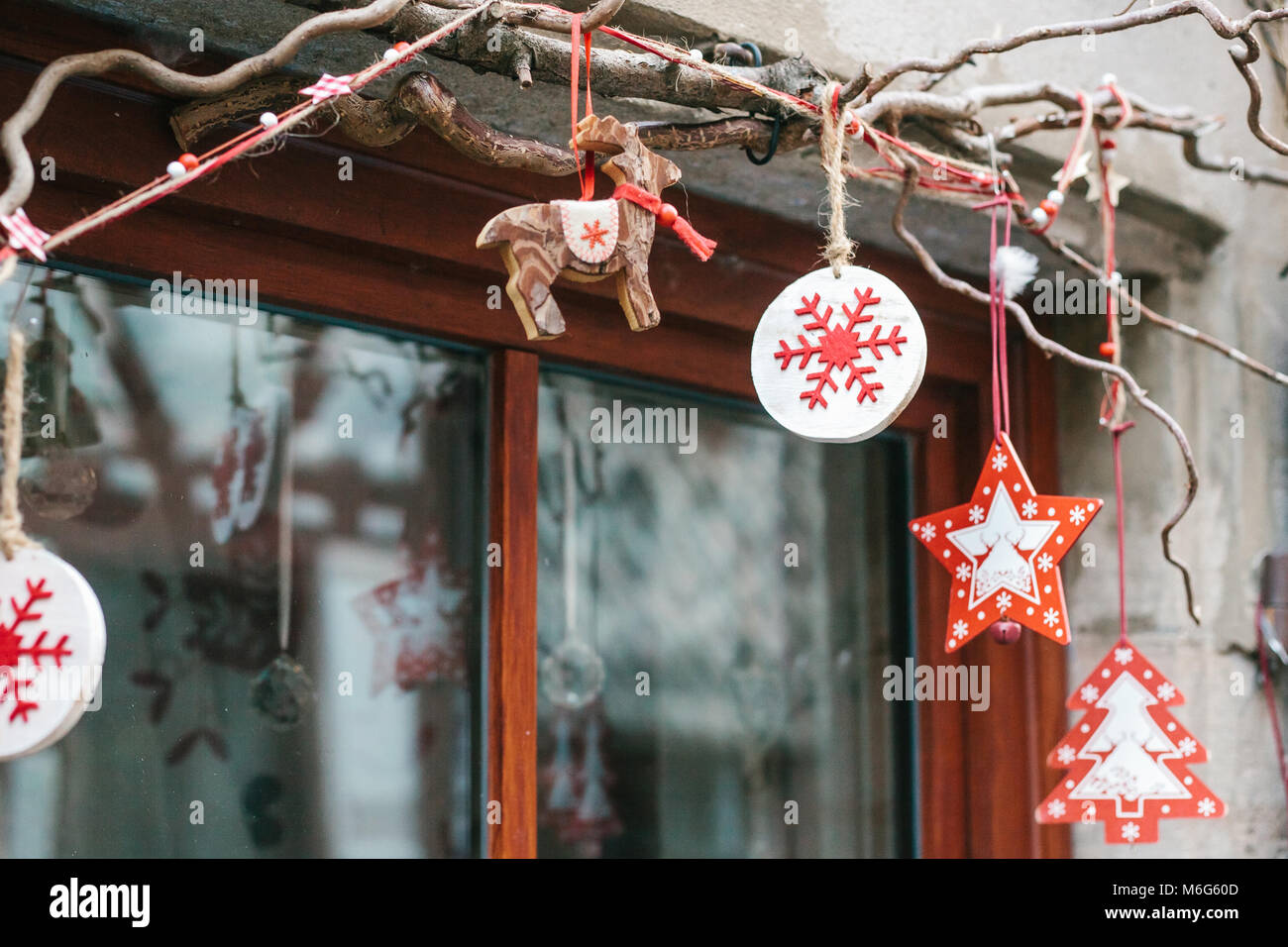 Christmas decorations of houses in Germany. Celebrating the New Year ...