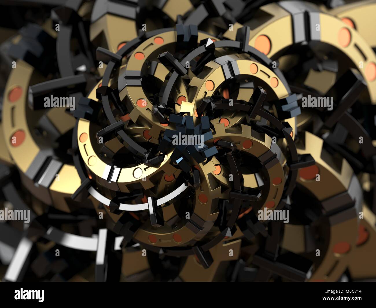 3d abstract illustration with mechanic shapes with array clones Stock ...