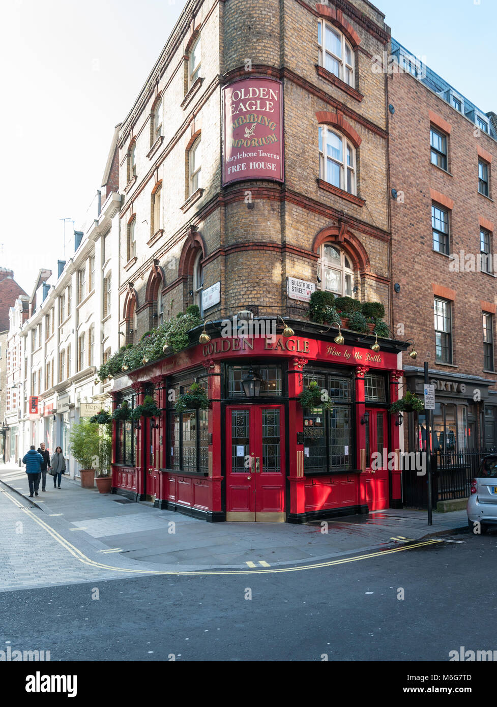 Exterior view of the Golden Eagle pub in Marylebone Lane, London ...