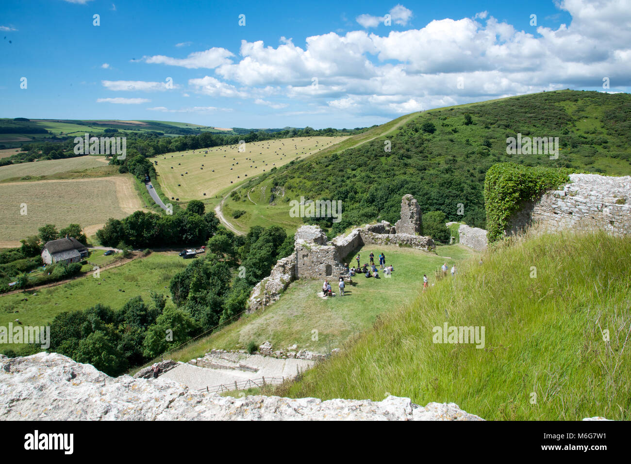 A view over the Purbeck Hills from Corfe Castle, Dorset, England Stock ...
