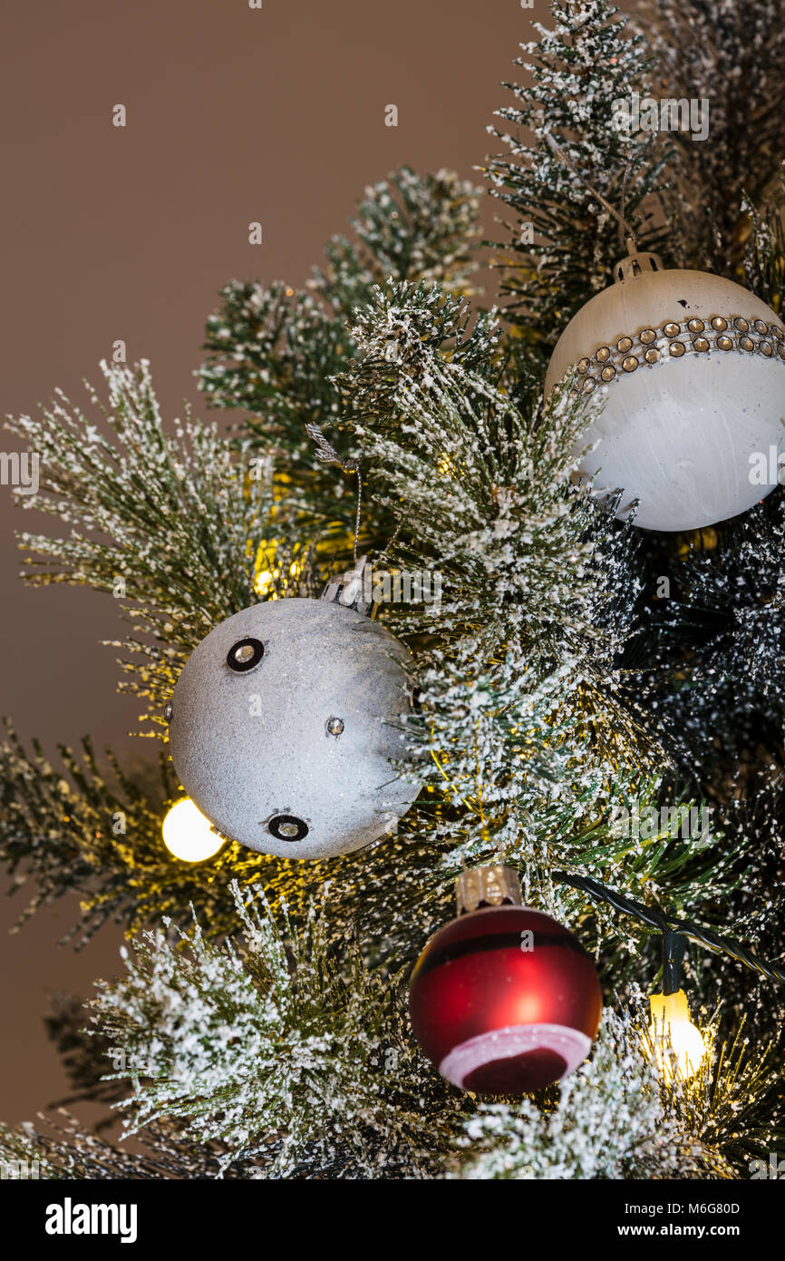 Christmas lights, baubles, stars and other seasonal decorations on a ...
