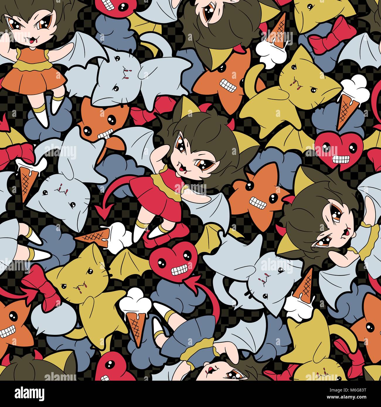 Seamless pattern with doodle. Vector kawaii illustration Stock Vector ...