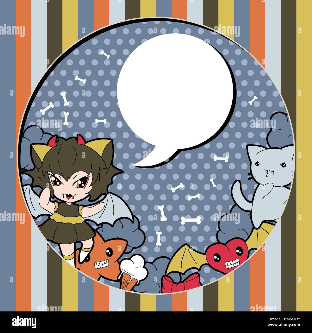 Background with doodle. Vector cute kawaii illustration Stock Vector ...