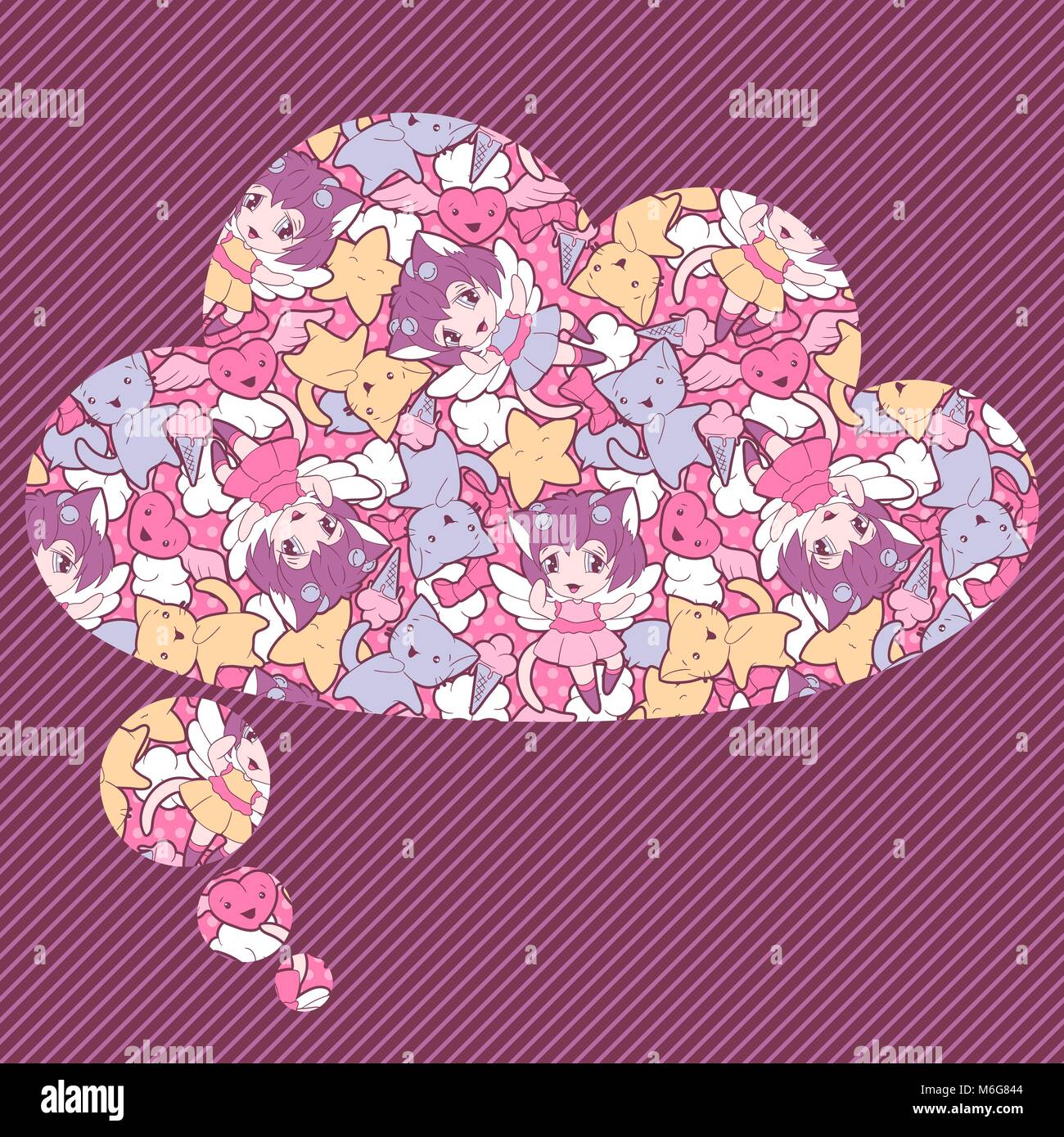 Background with doodle. Vector cute kawaii illustration Stock Vector ...