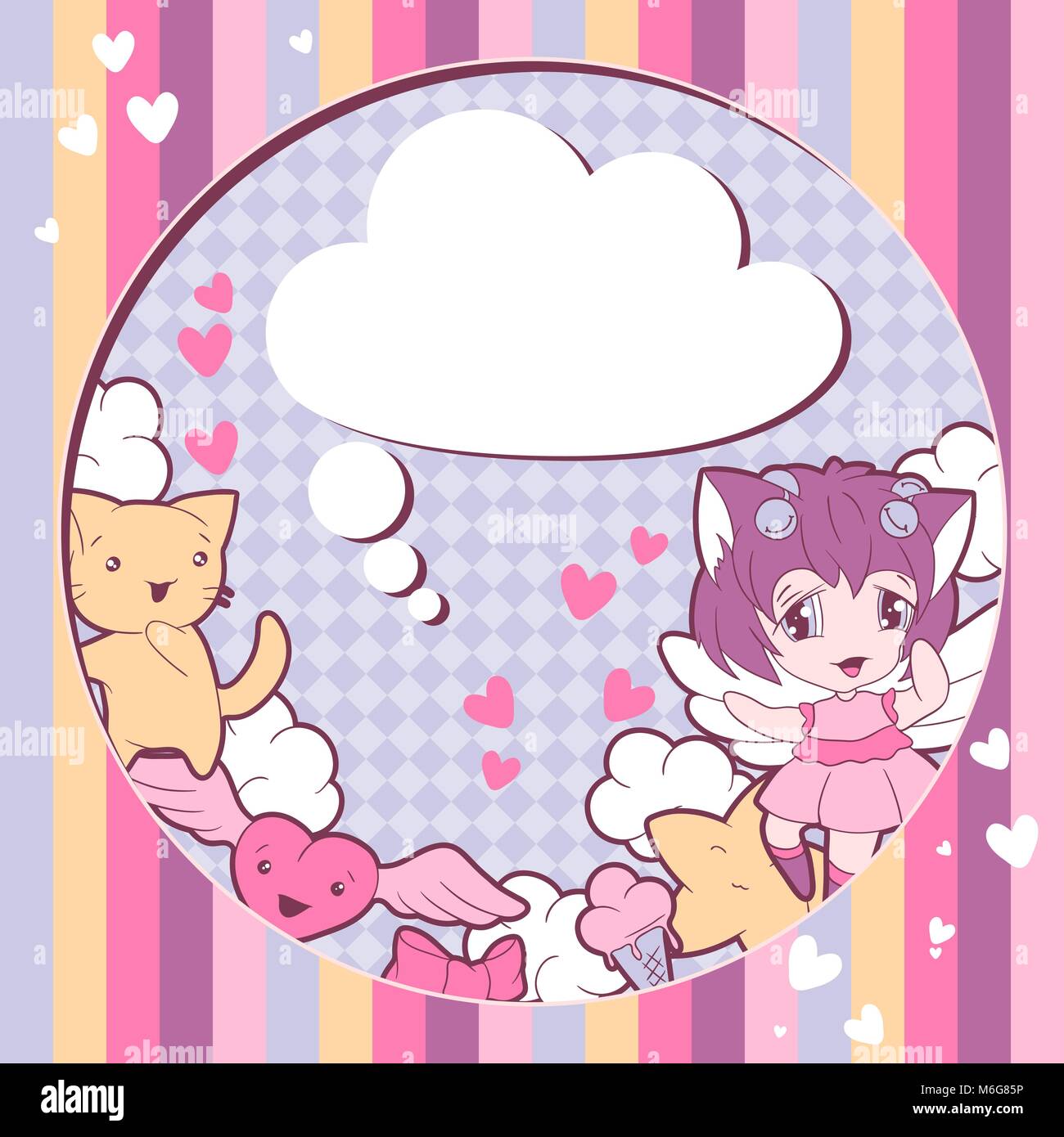 Background with doodle. Vector cute kawaii illustration Stock Vector ...