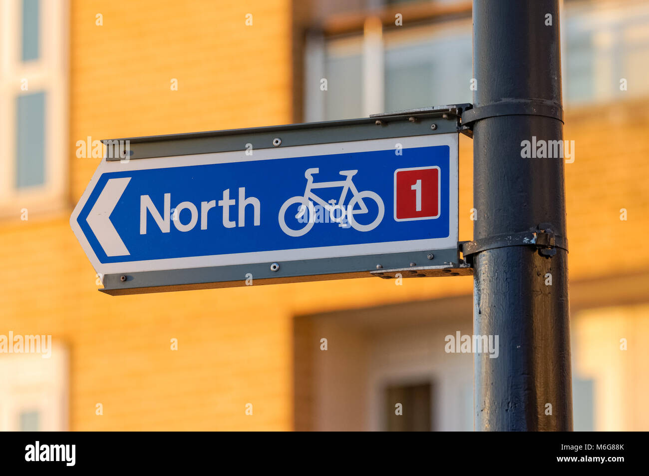 Thames path cycle route sign in Canary Wharf, London England United ...