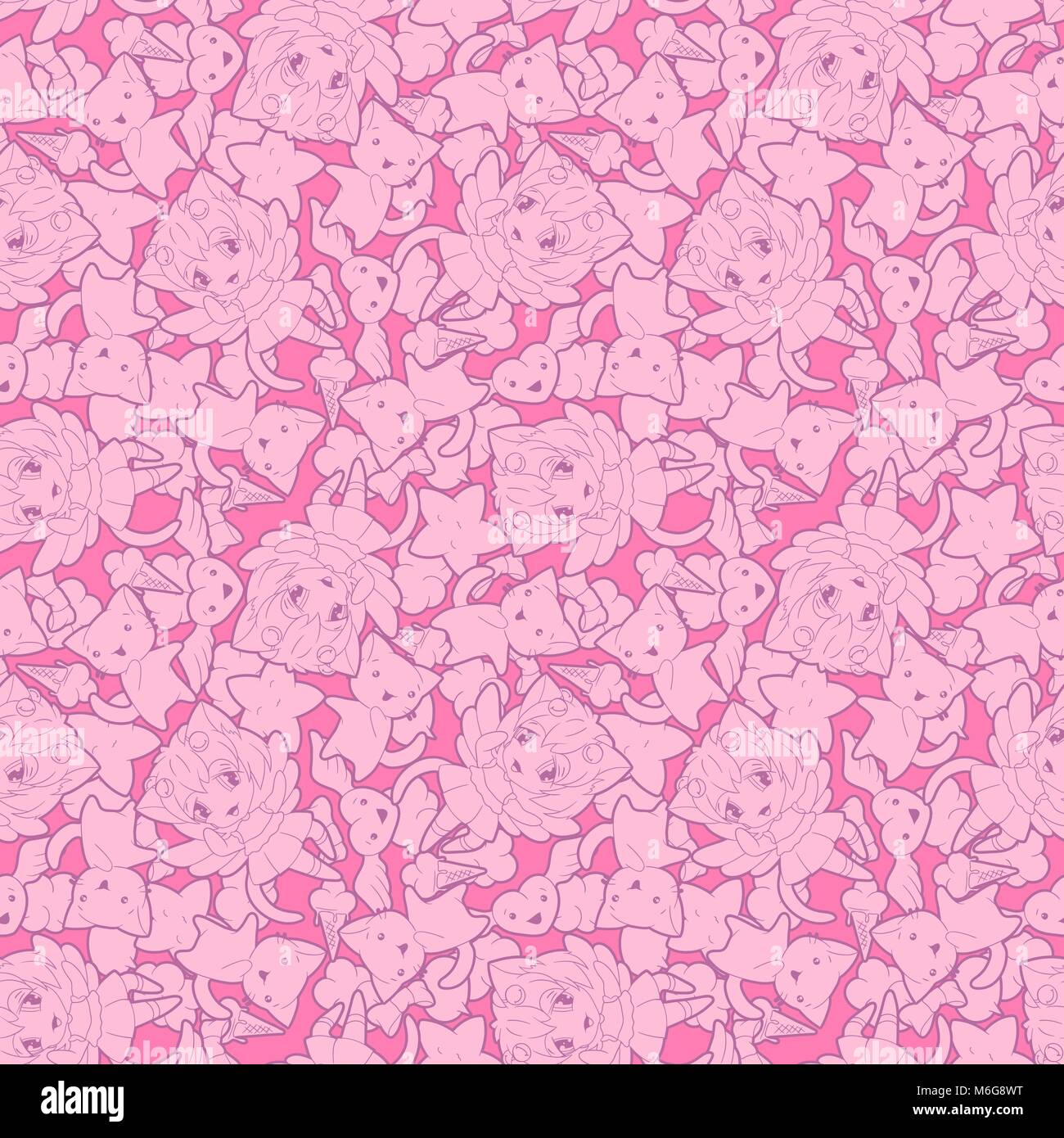 Seamless pattern with doodle. Vector kawaii illustration Stock Vector ...
