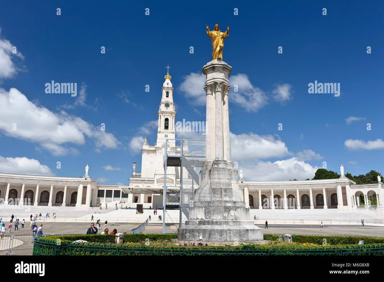 A huge column with a statue of Jesus Christ on top at the Sanctuary of ...