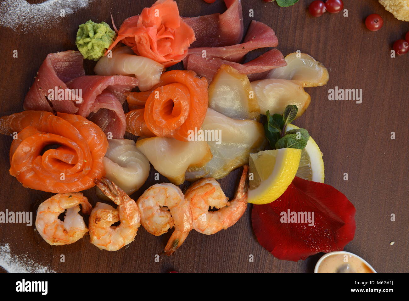 Mixed seafood salad in dish,The Thai food made form shrimp,fish ...