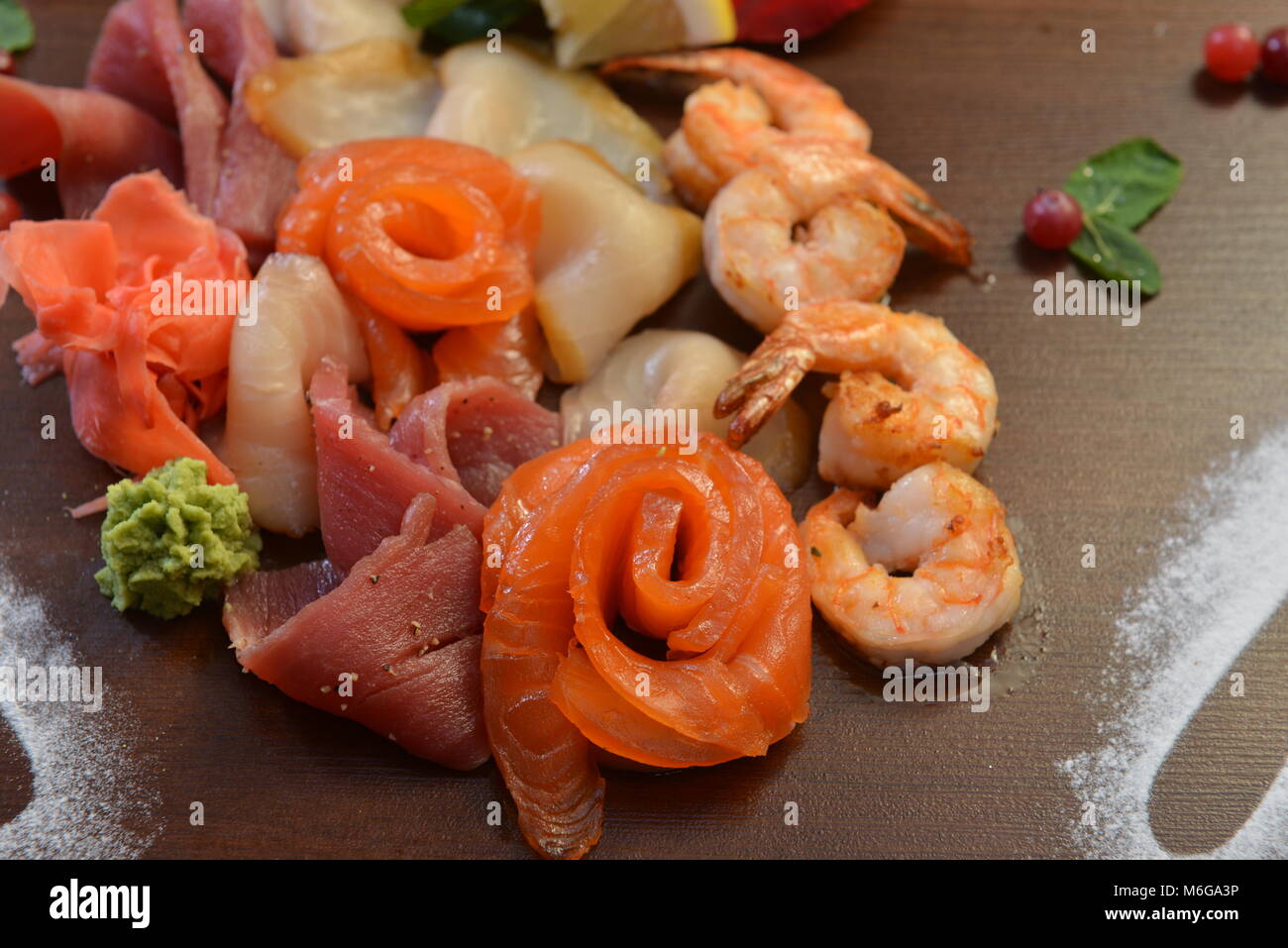 Mixed seafood salad in dish,The Thai food made form shrimp,fish ...