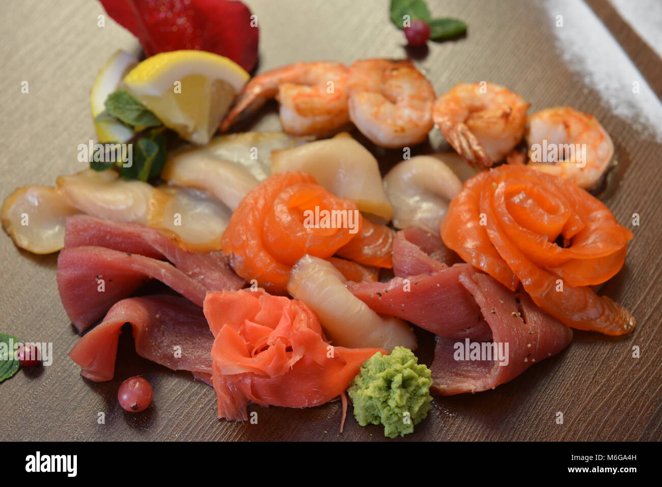 Mixed seafood salad in dish,The Thai food made form shrimp,fish ...