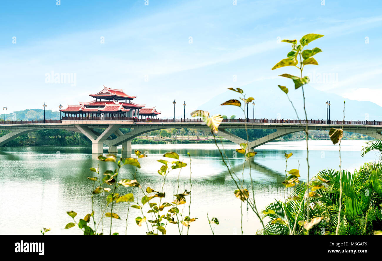 Chinese traditional style of the bridge, Zhangzhou, Fujian Province ...