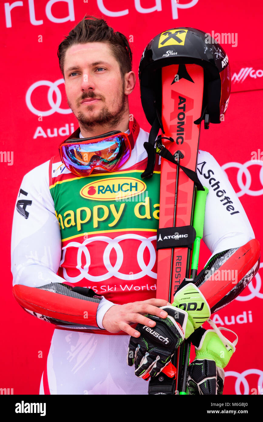 Kranjska Gora, Slovenia. 03rd Mar, 2018. Marcel Hirscher of Austria on ...