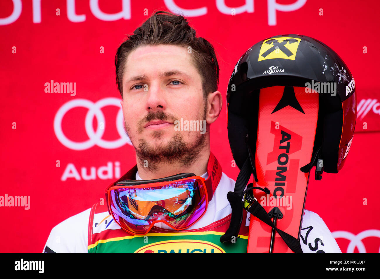 Kranjska Gora, Slovenia. 03rd Mar, 2018. Marcel Hirscher of Austria on ...