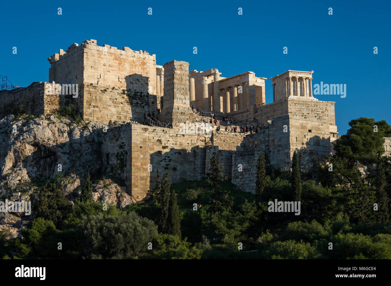 View to Acropolis with Propylaea and Temple of Athena Nike, Athens, Greece Stock Photo - Alamy