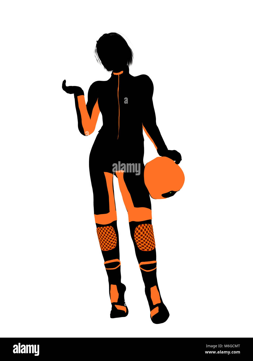 Female motorcycle rider art illustration silhouette on a white ...