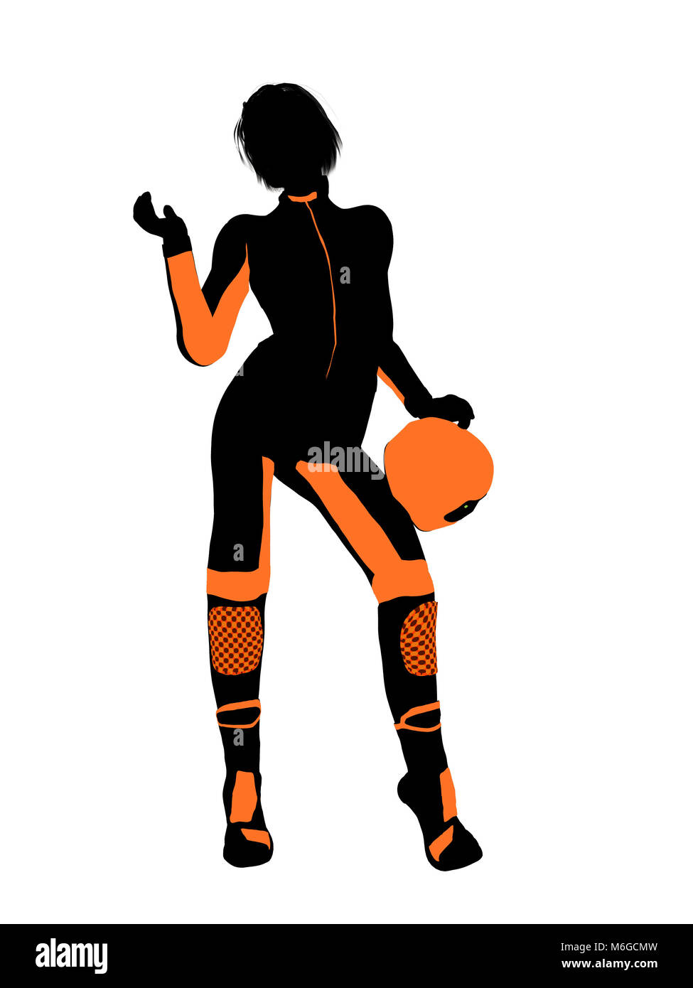 Female motorcycle rider art illustration silhouette on a white ...