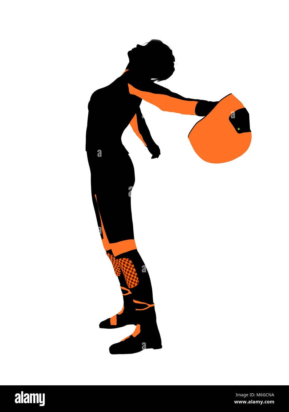 Female motorcycle rider art illustration silhouette on a white ...