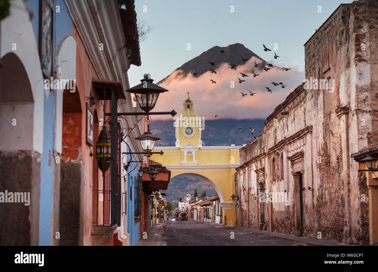 Colonial architecture in ancient Antigua Guatemala city, Central ...