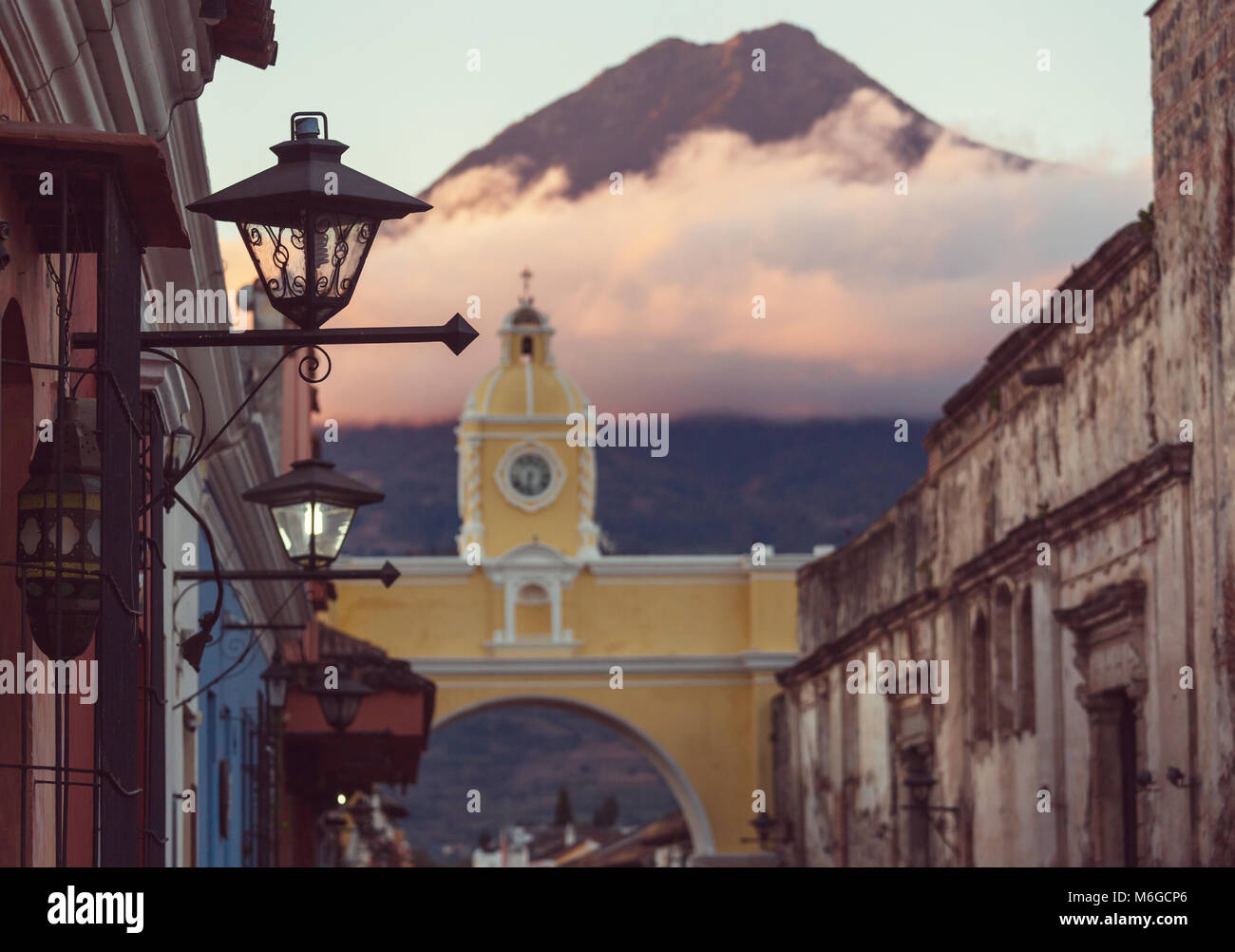 Colonial architecture in ancient Antigua Guatemala city, Central ...