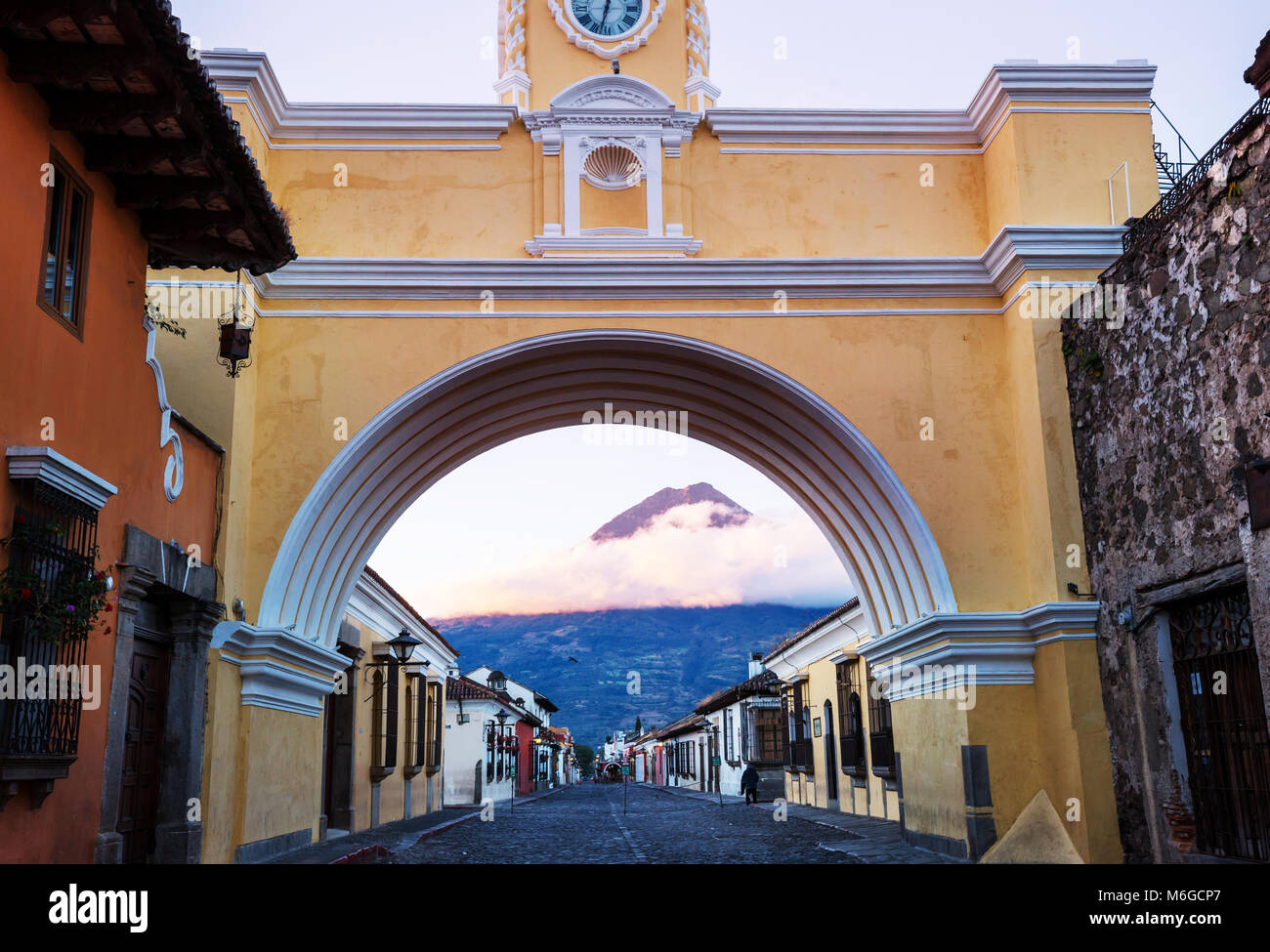 Colonial architecture in ancient Antigua Guatemala city, Central ...