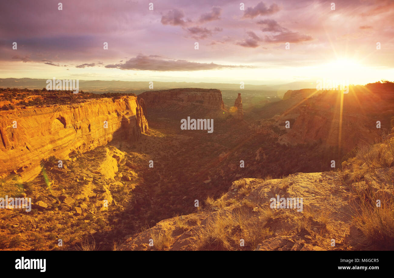 Scenic view of mountains at Colorado National Monument Park at sunrise ...