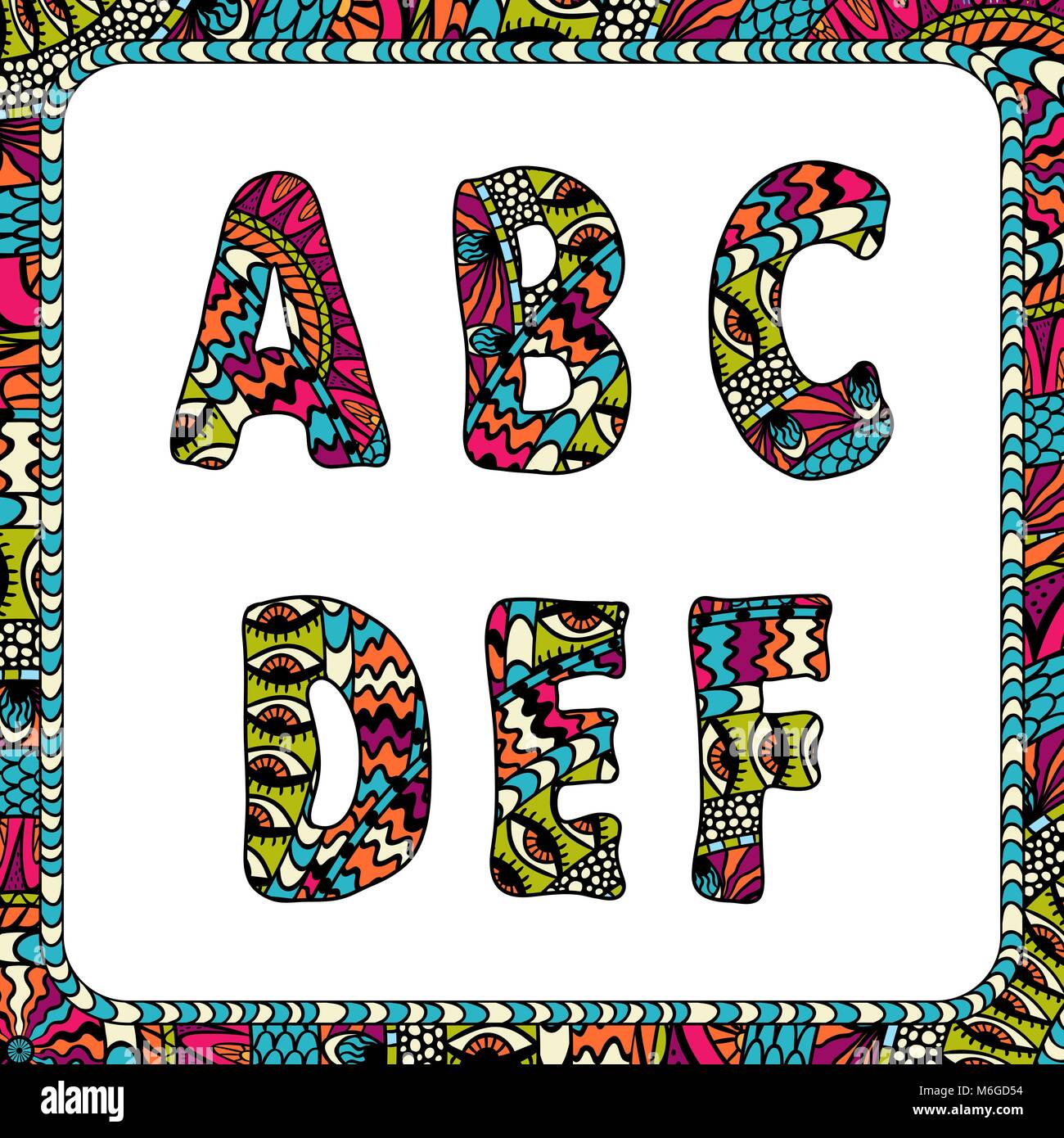 A, B, C, D, E, F. Letters of alphabet with ethnic motifs Stock Vector ...