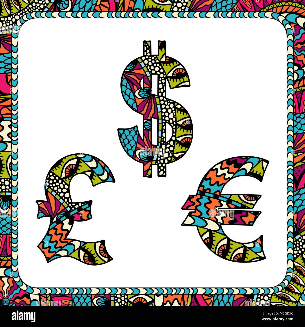 Dollars, euro and pound with ethnic motifs Stock Vector Image & Art - Alamy
