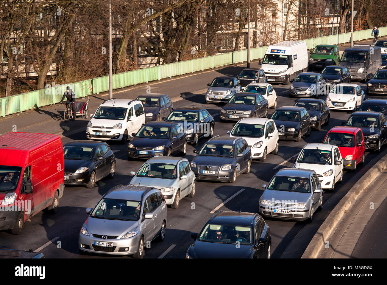 Germany, Cologne, traffic jam on the street Innere Kanalstrasse, one of ...