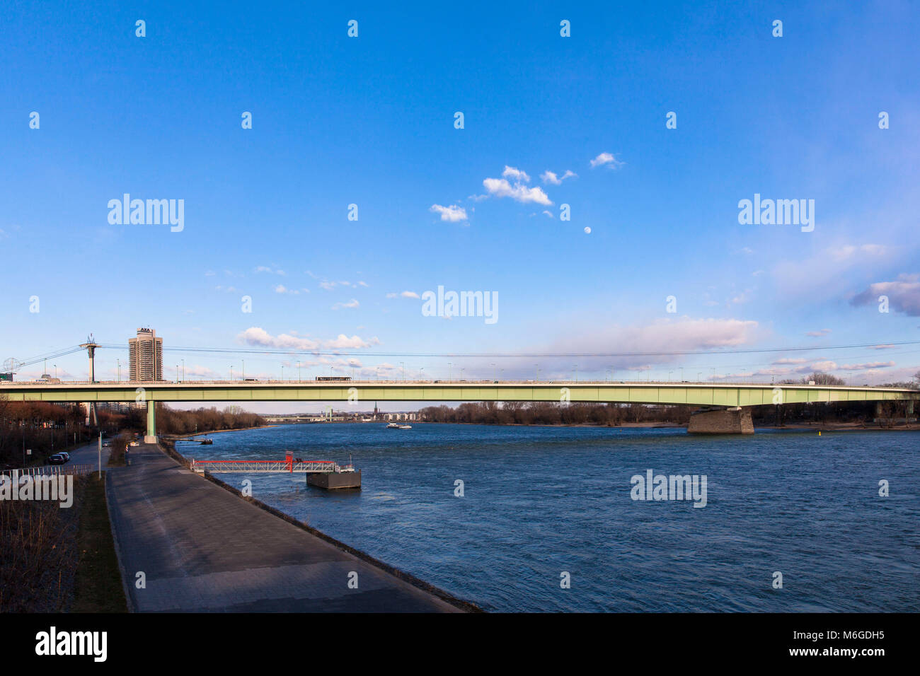 Germany, Cologne, the Zoo bridge across the river Rhine and the ...