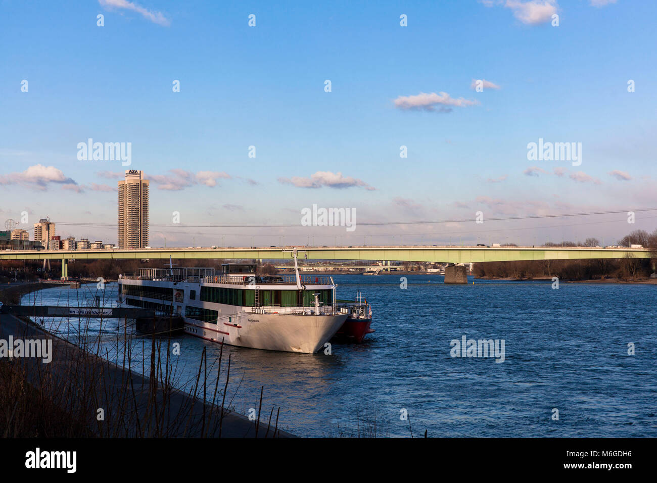 Germany, Cologne, the Zoo bridge across the river Rhine and the ...