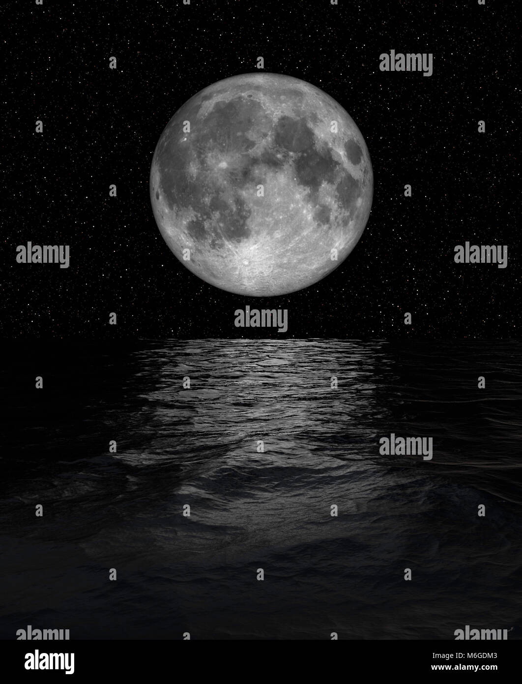 The full Moon rises over the water's horizon Stock Photo - Alamy