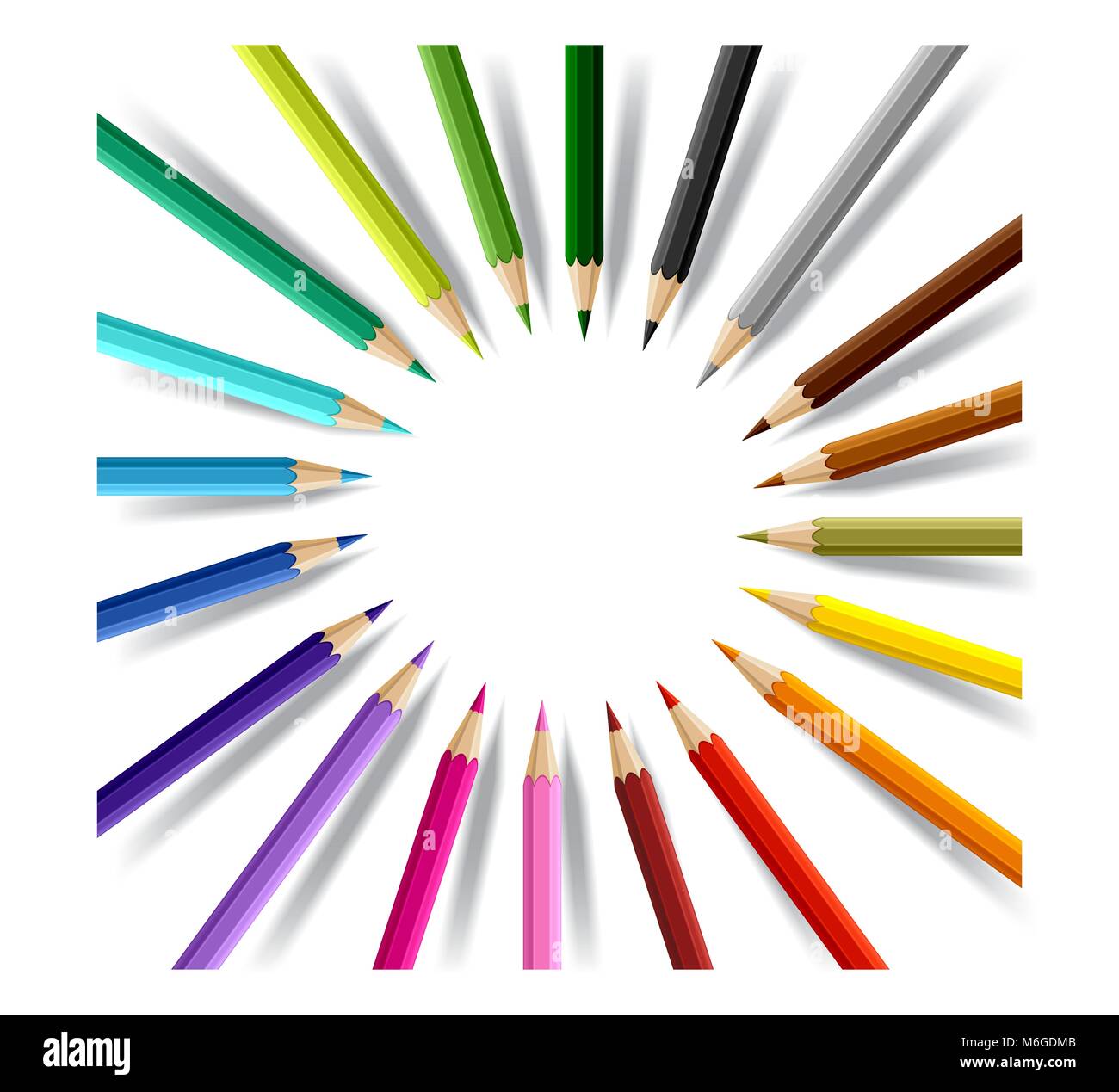 Rainbow colored background with an arrangement of colored pencils with ...