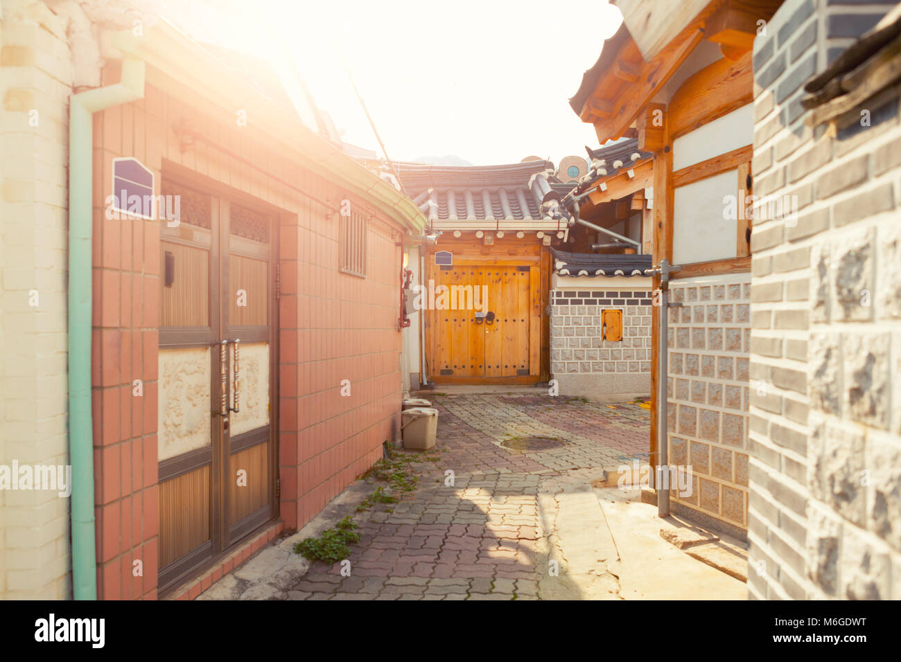 SEOUL, KOREA - AUGUST 09, 2015: Unique houses of Seochon Hanok Village ...