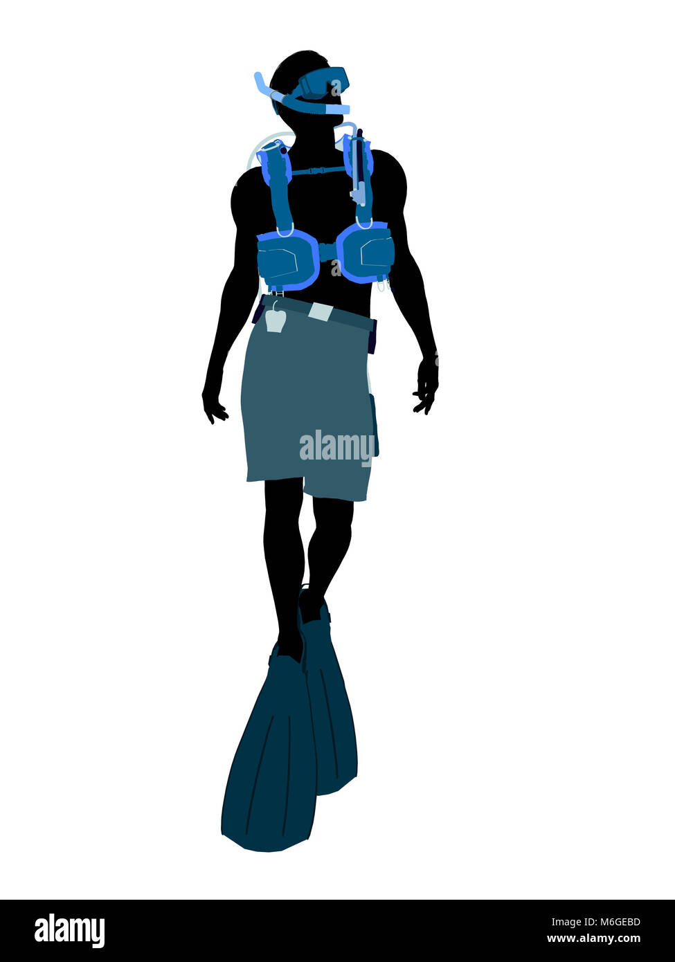 Male scuba diver art illustration silhouette on a white background ...