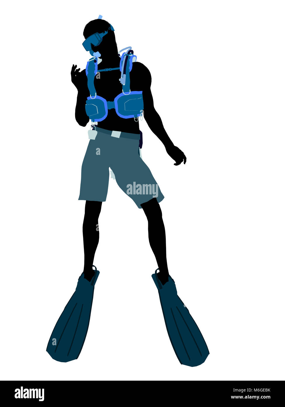 Male scuba diver art illustration silhouette on a white background ...