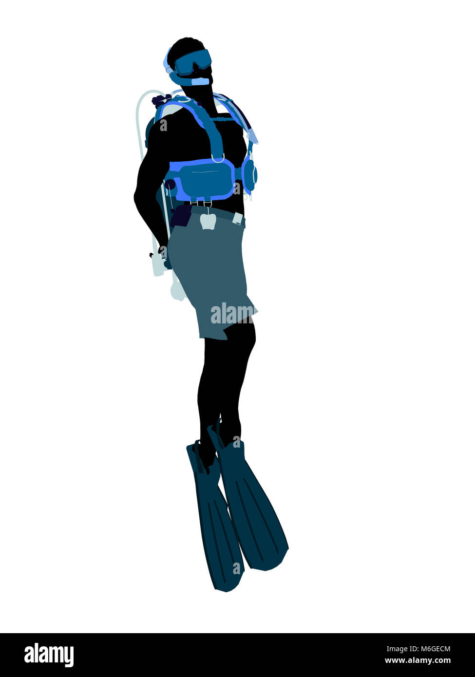 Male scuba diver art illustration silhouette on a white background ...