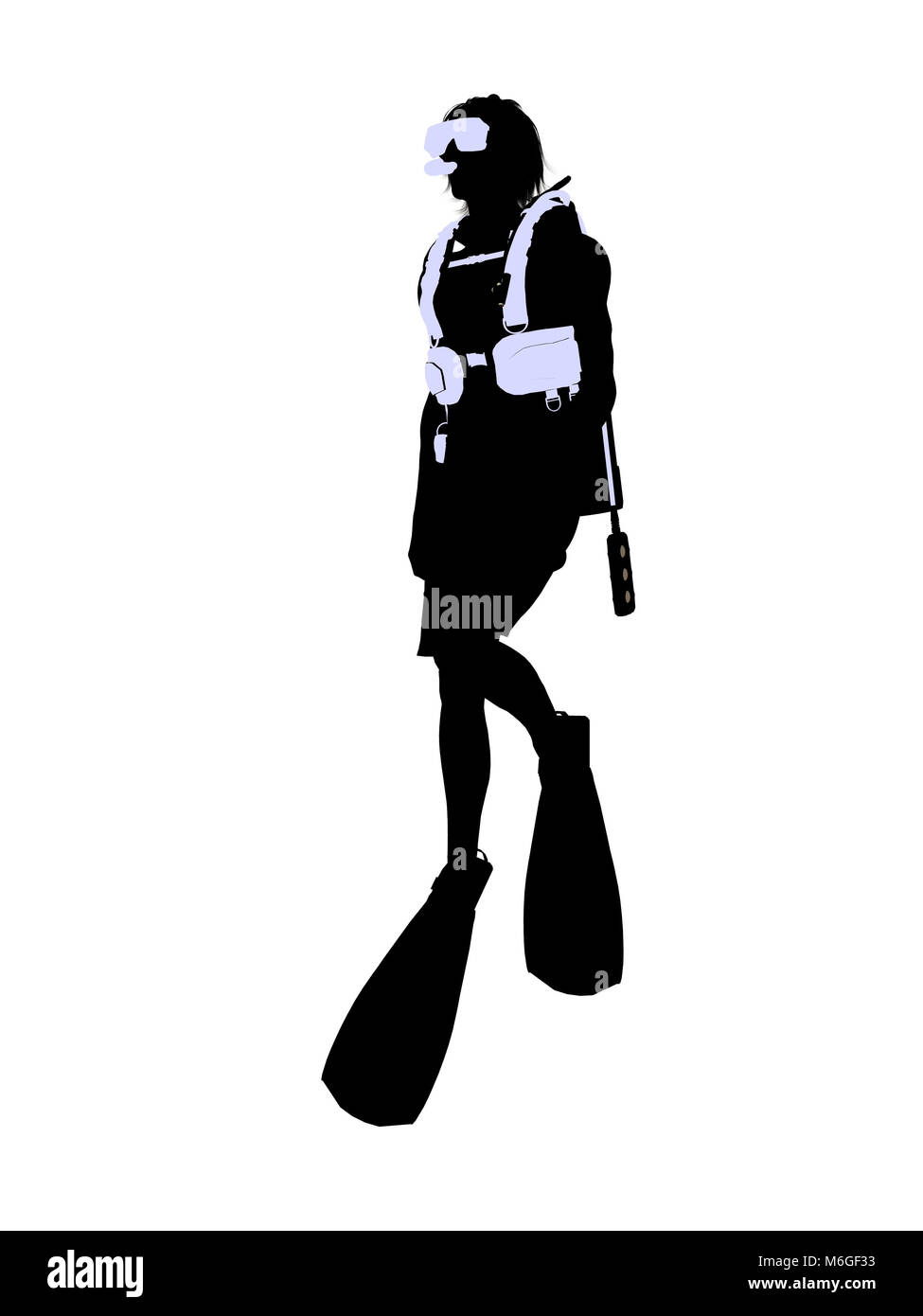 Male scuba diver art illustration silhouette on a white background ...