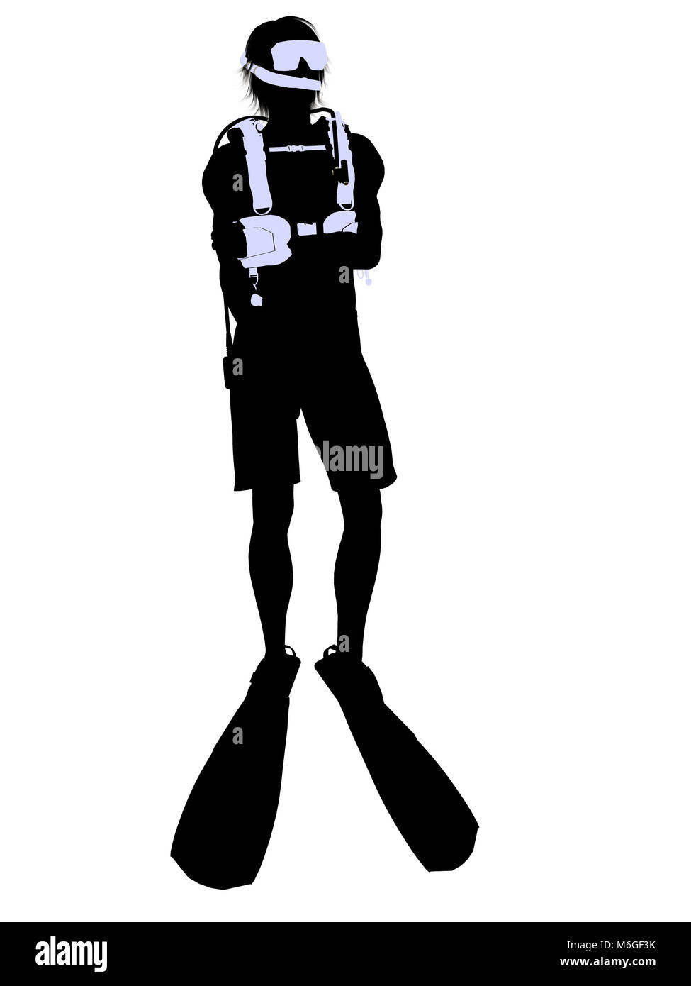 Male scuba diver art illustration silhouette on a white background ...