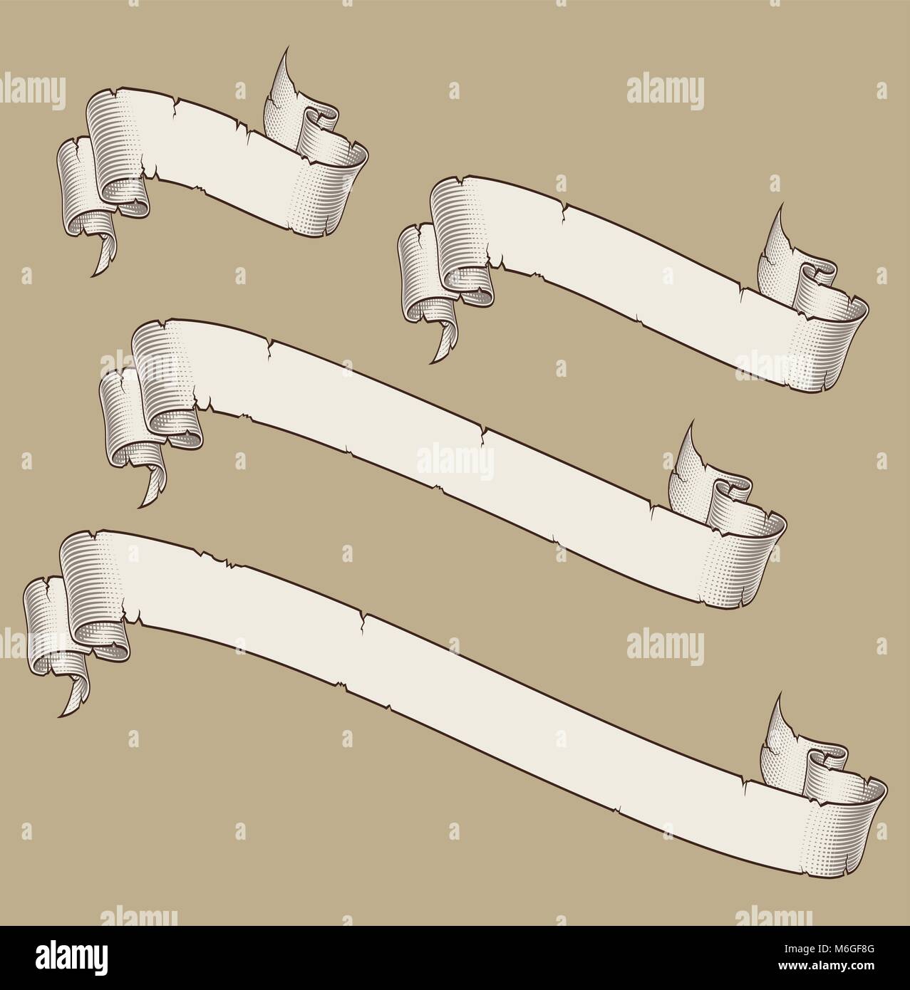 Vector illustration of age old papyrus or parchment ribbons. Four sizes ...