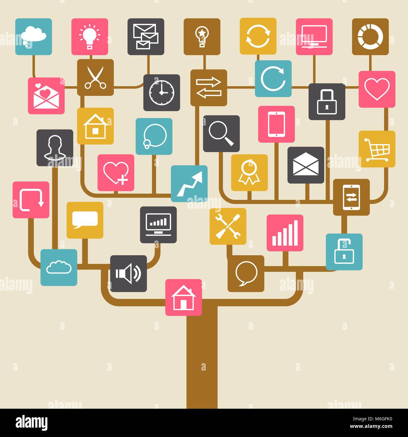 Social network tree background of SEO internet icons Stock Vector Image ...