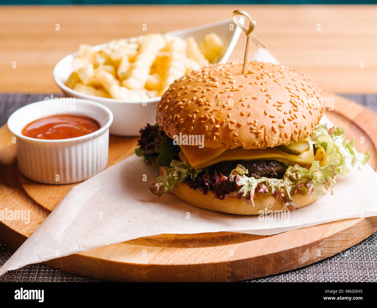 Delicious Burger with beef Stock Photo - Alamy
