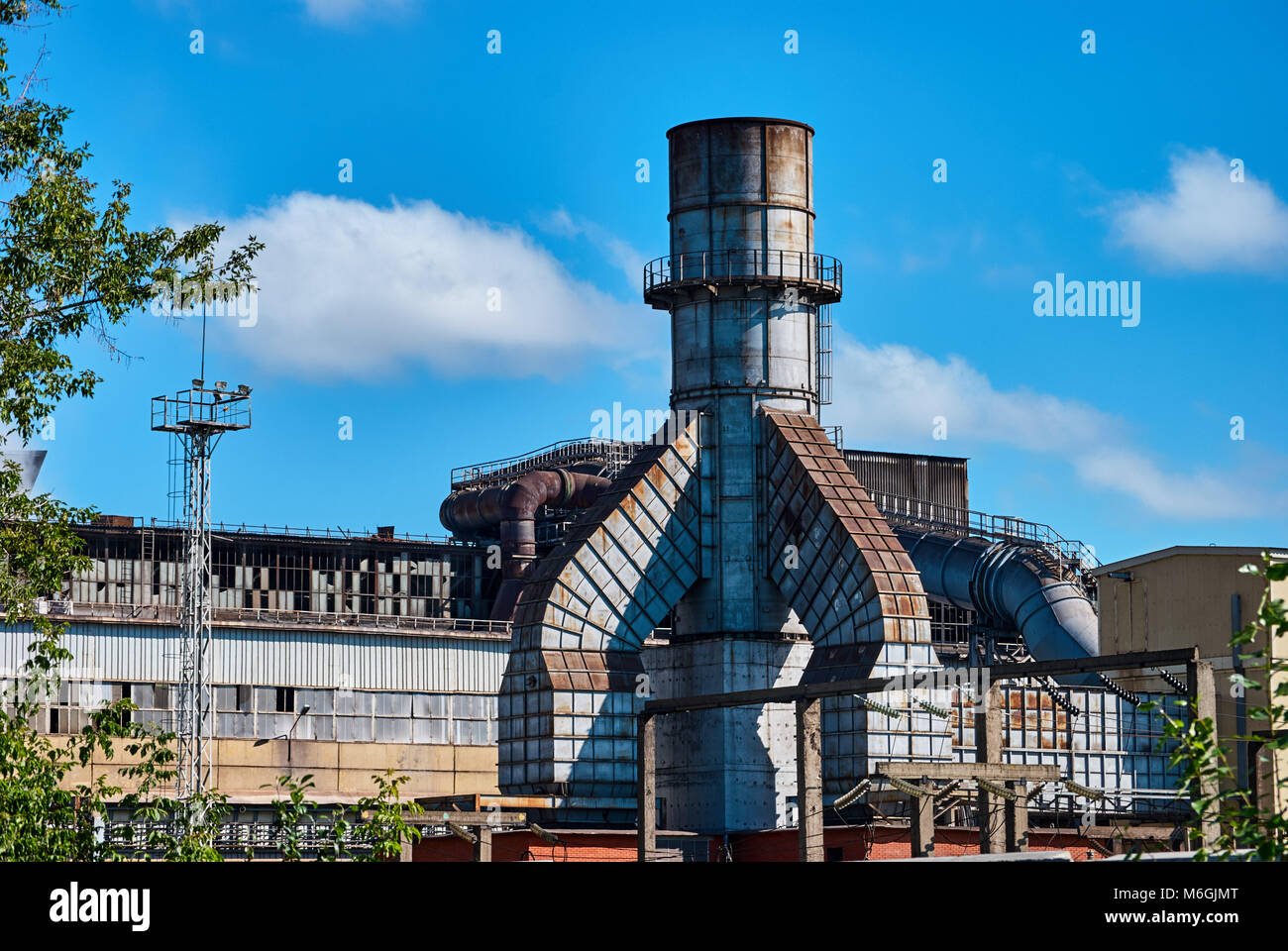 Huge pipe of the dedusting and air purification system of the blast ...