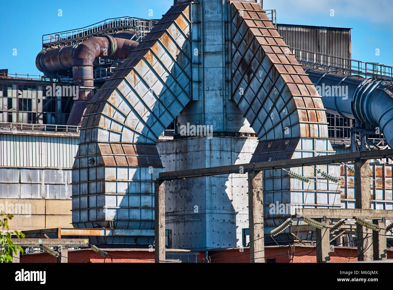 Huge pipe of the dedusting and air purification system of the blast ...
