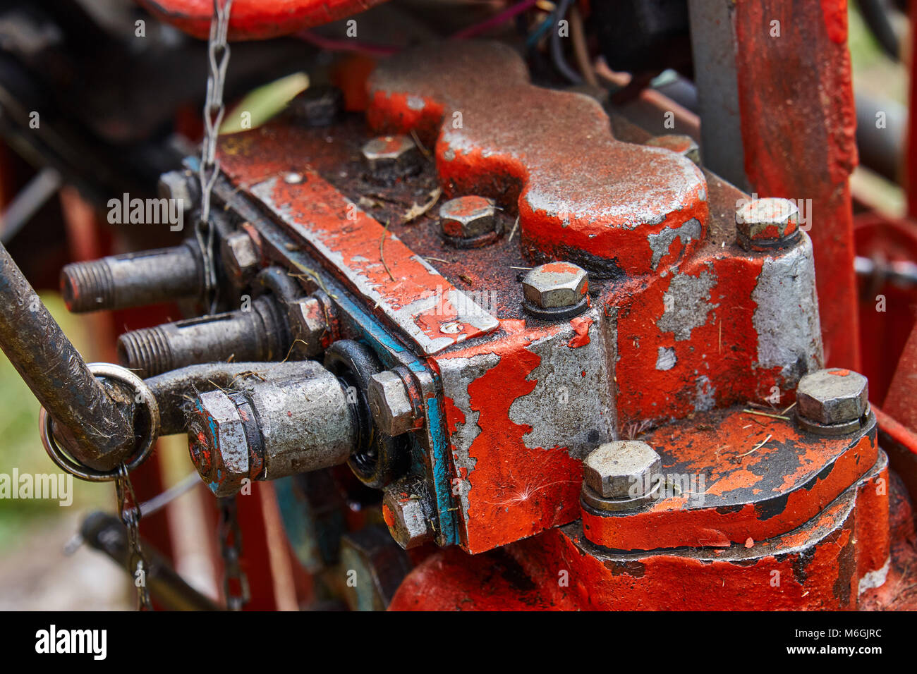 Big bright red homemade power tractor using details and wires from ...