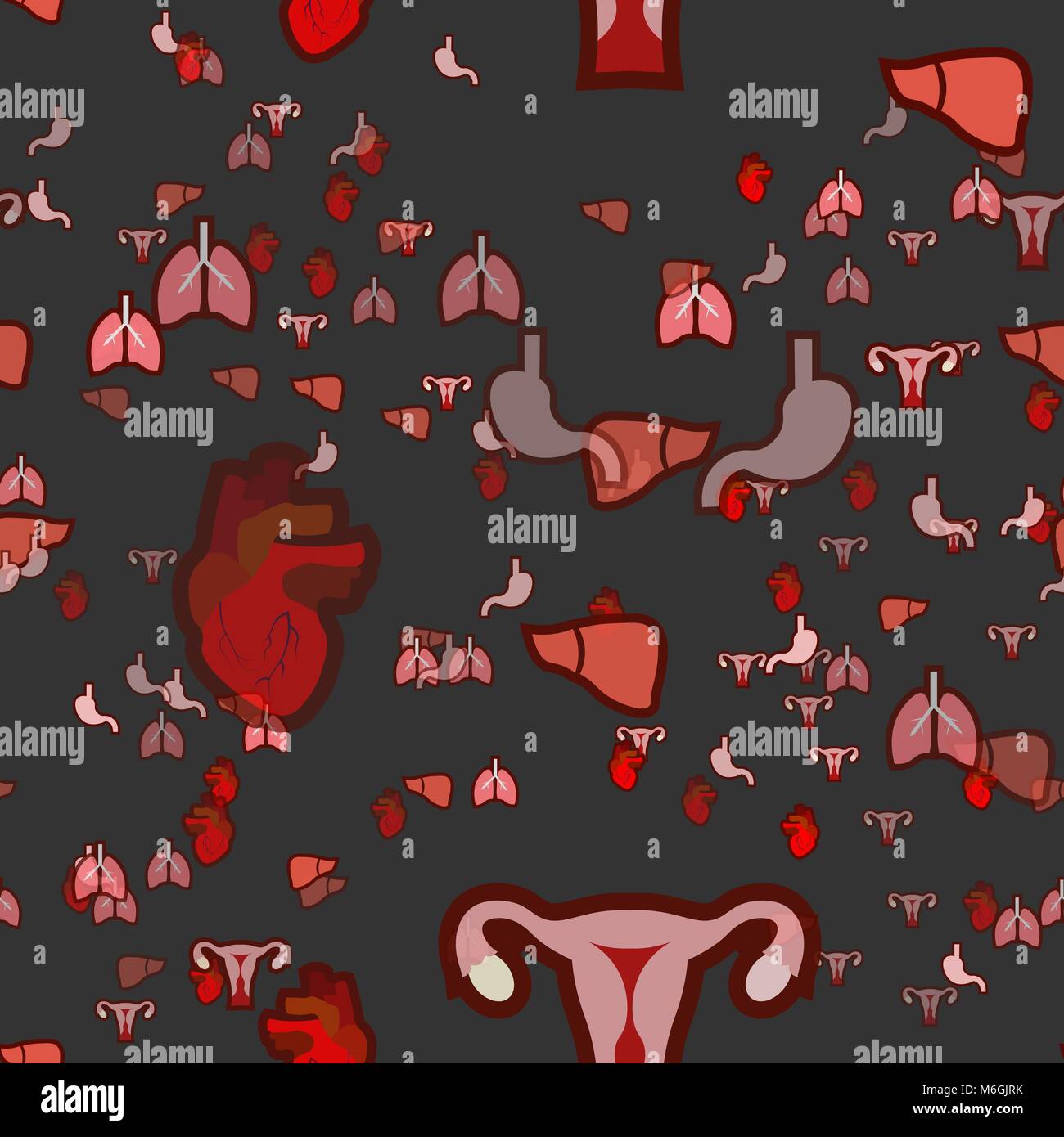 human organs seamless doodle pattern. Pattern on the medical theme of ...