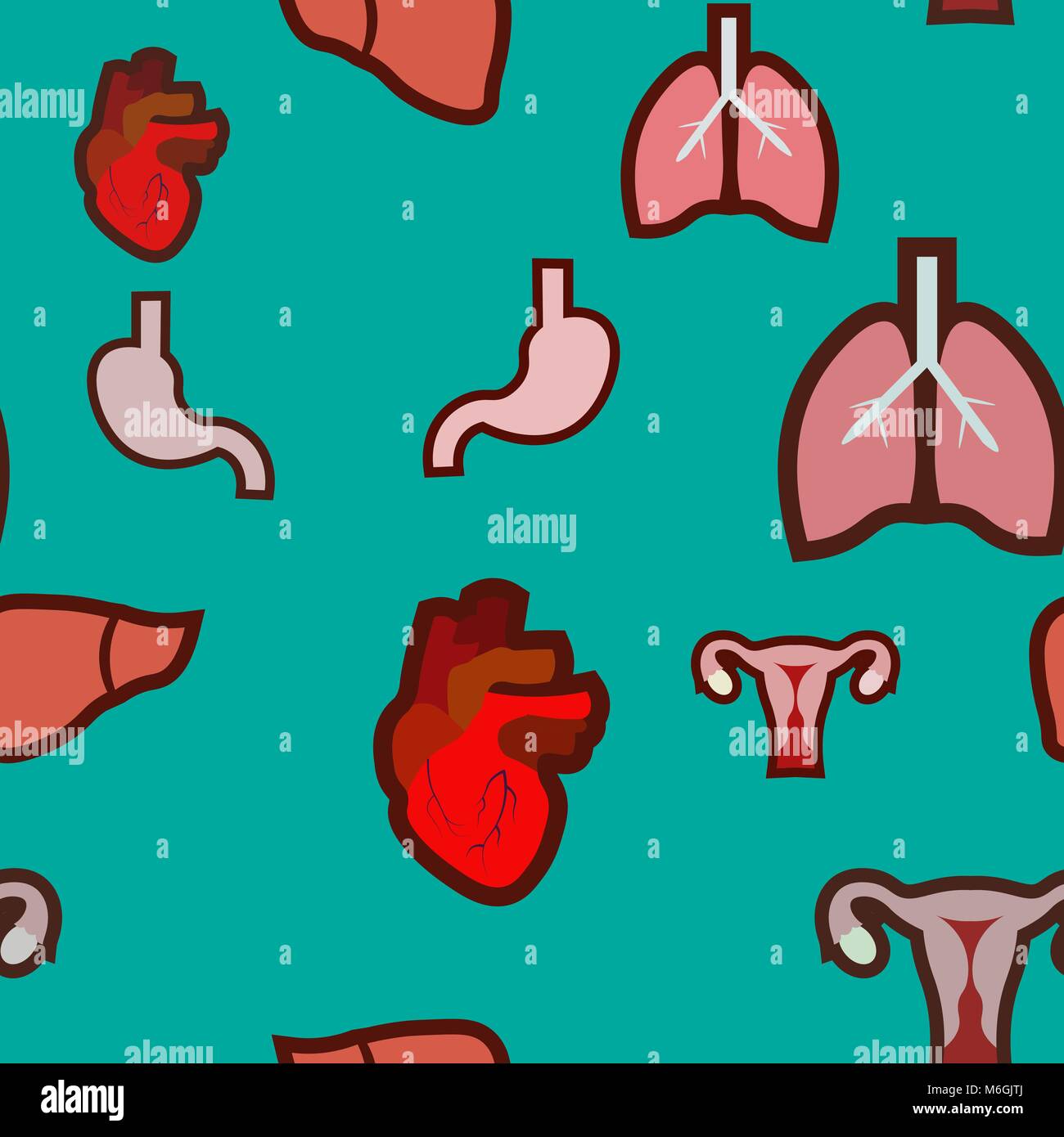 human organs seamless doodle pattern. Pattern on the medical theme of ...