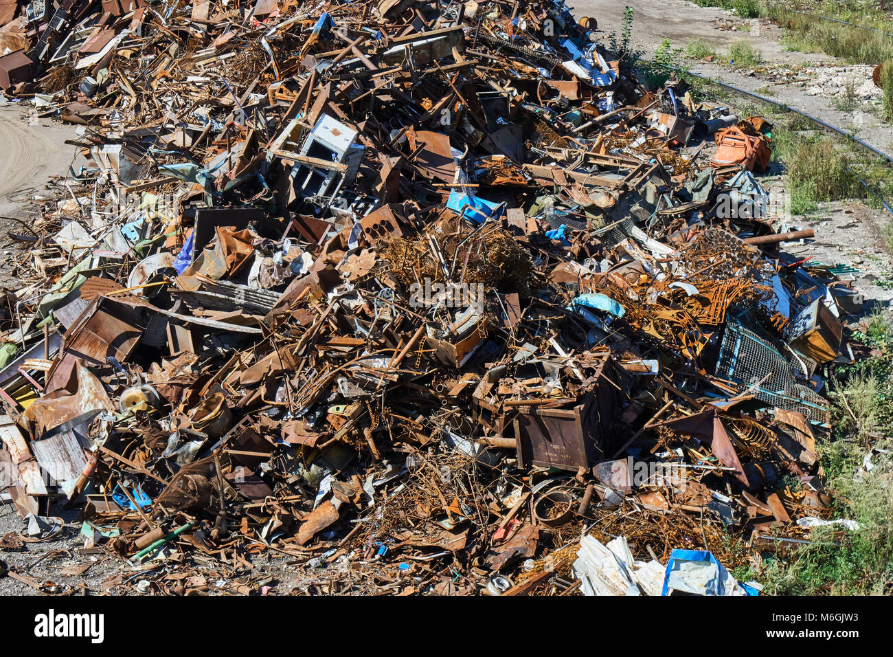 Scrap metal dump for recycling on metallurgical plant territory Stock ...