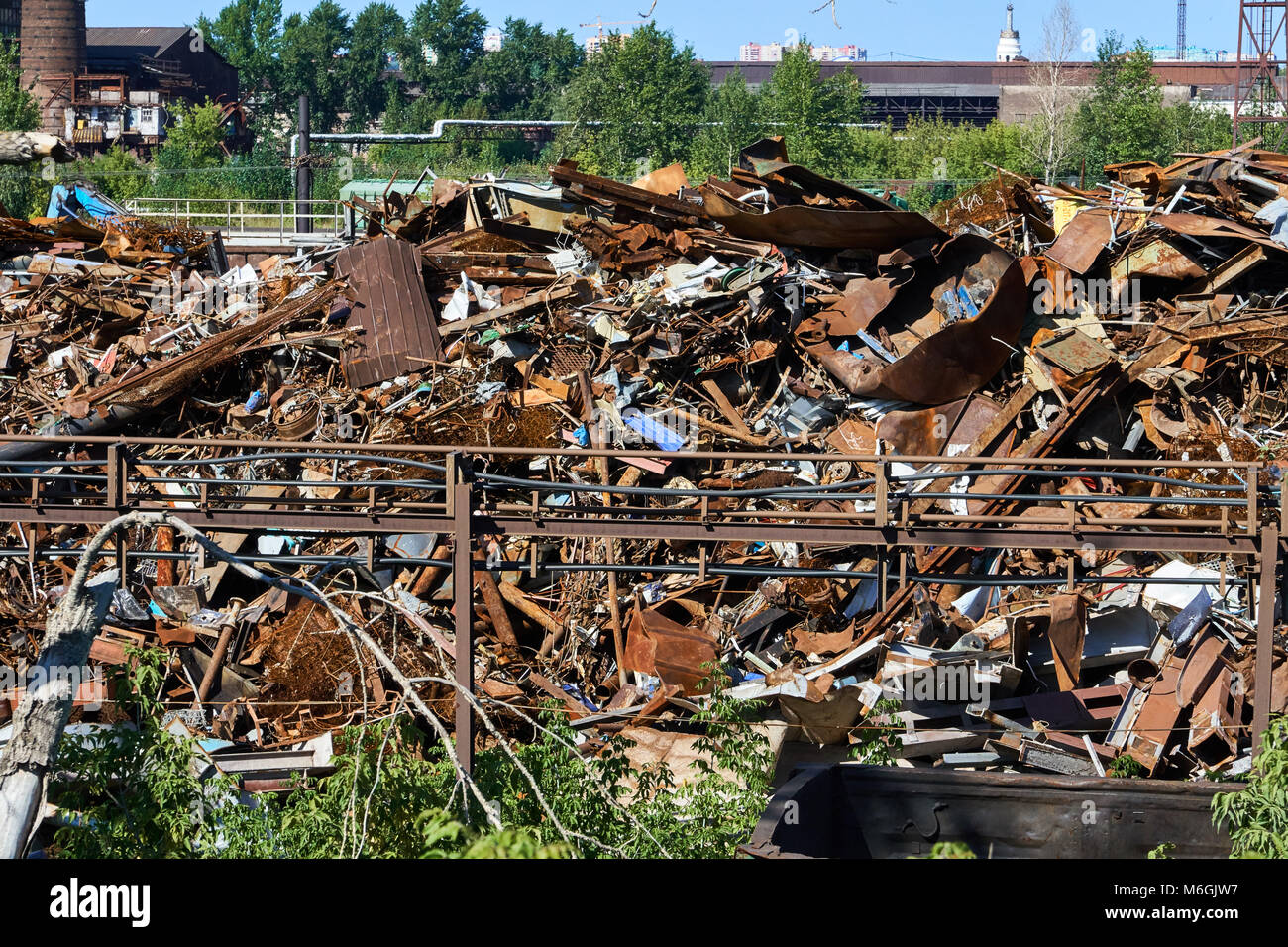 Scrap metal dump for recycling on metallurgical plant territory Stock ...